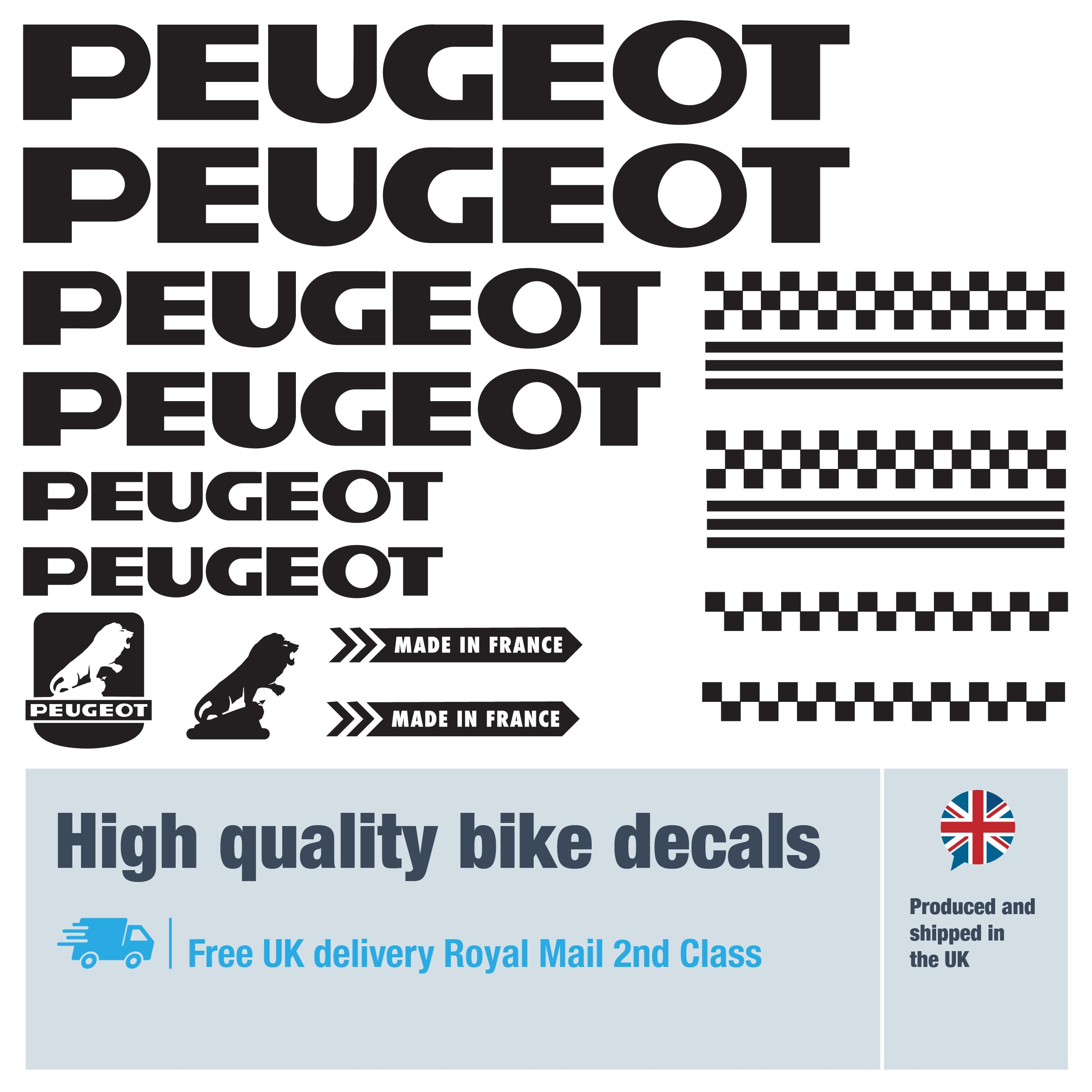 Peugeot classic 2 bike decals with free bike protection (29 pack) - 20+ colours | Decalzone